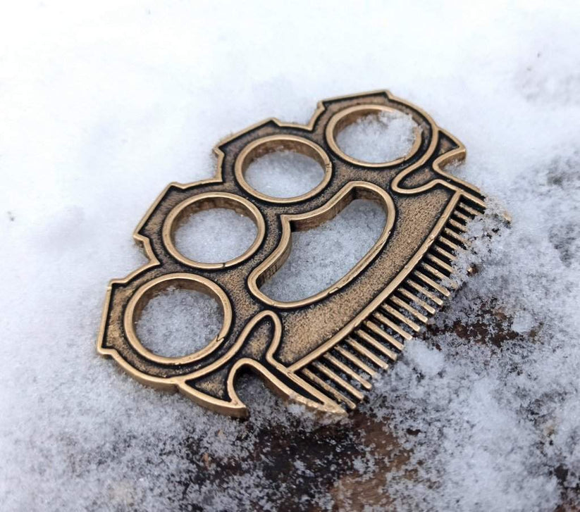Custom metal Brass knuckles beard comb – WikkedKnot jewelry