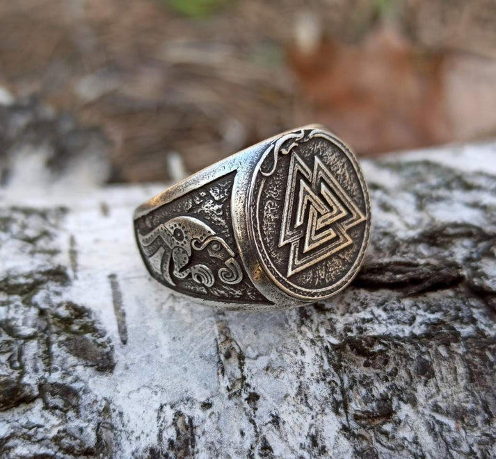 Valknut Symbol germanic raven Norse Signet ring Viking jewelry ...