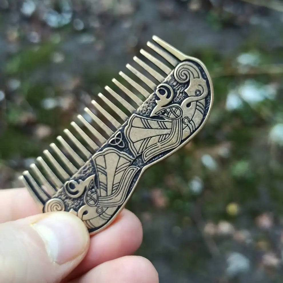 Viking raven beard metal comb accessories for men – WikkedKnot jewelry