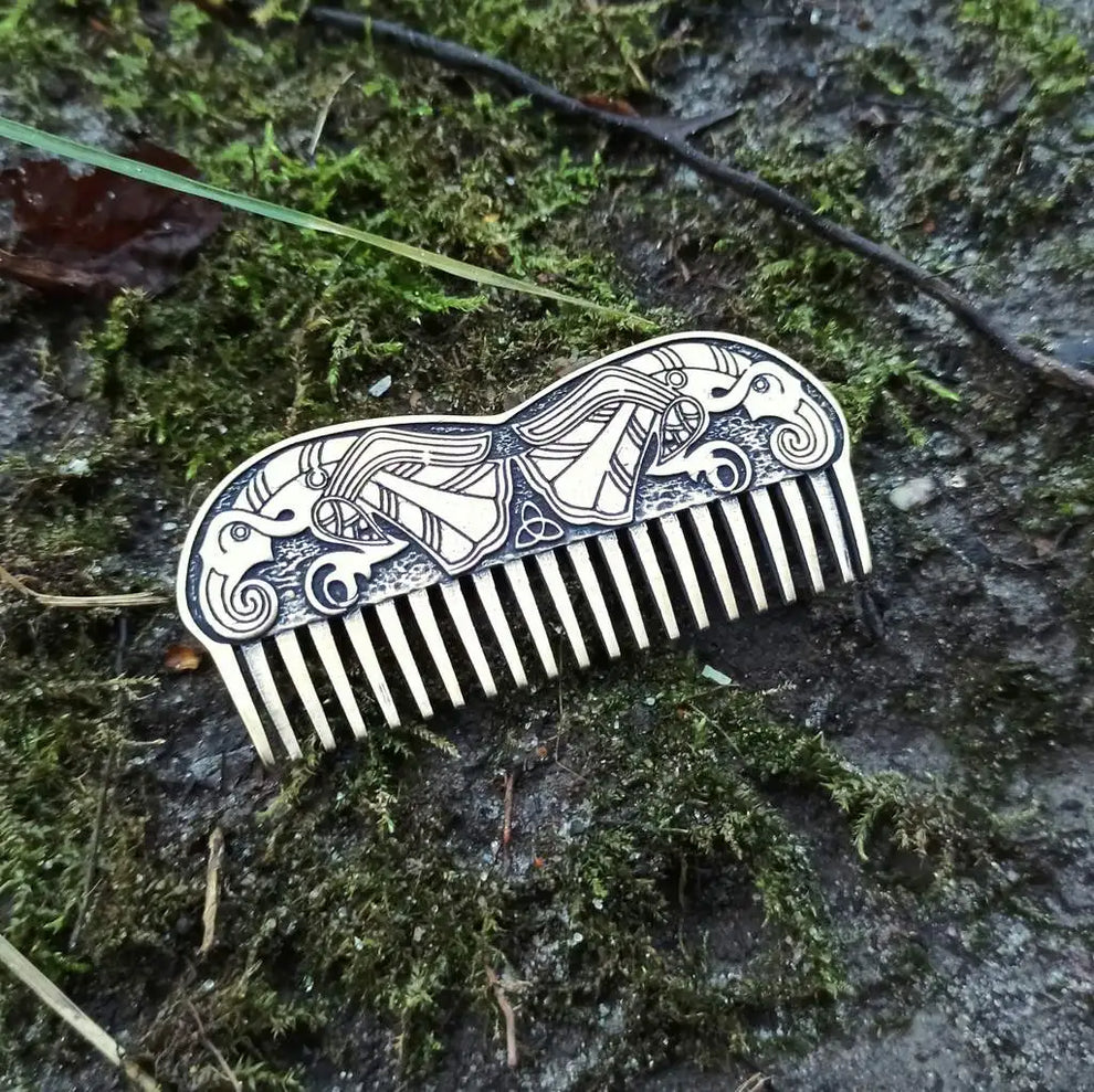 Viking raven beard metal comb accessories for men – WikkedKnot jewelry